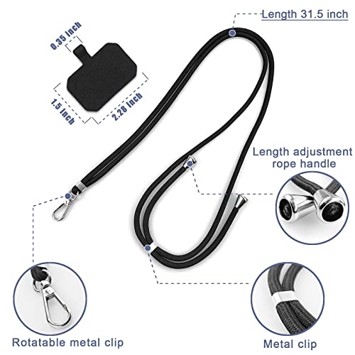 Universal Cell Phone Lanyard IOXQP, 2 × Universal Phone Lanyard,4× Phone Lanyard Pads,Black Nylon Adjustable Neck Strap Compatible with All Smartphone-JHS