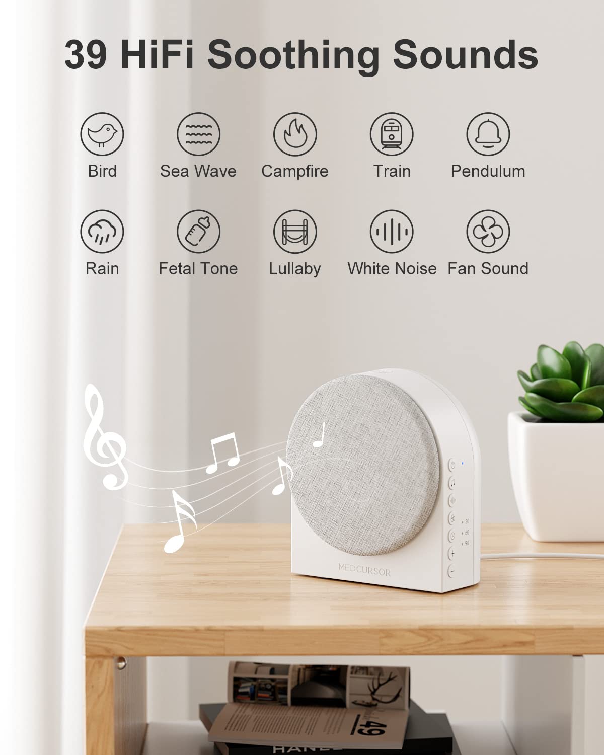 Smart White Noise Machine - Medcursor Sleep Sound Machine with App Control, 39 HiFi Soothing Sounds, Adjustable Night Light, Sleep Timer Therapy for Adults & Baby, Plug-in Noise Maker, No AC Adapter