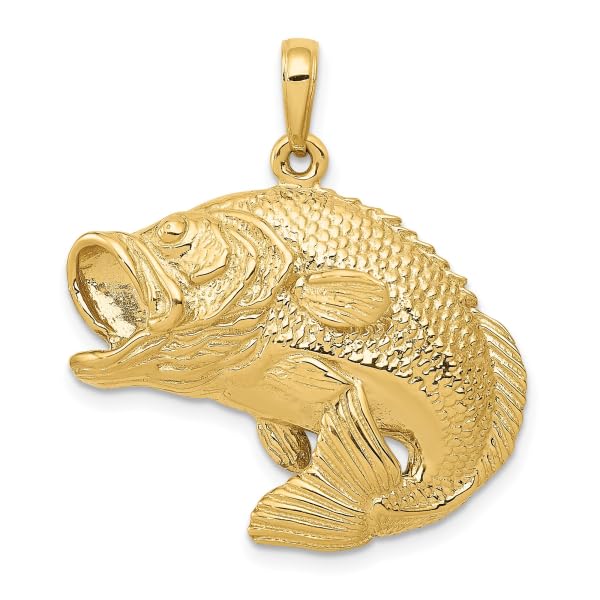 IceCarats 14K Yellow Gold Bass Fish Necklace Charm Pendant 31mm x 27mm Only