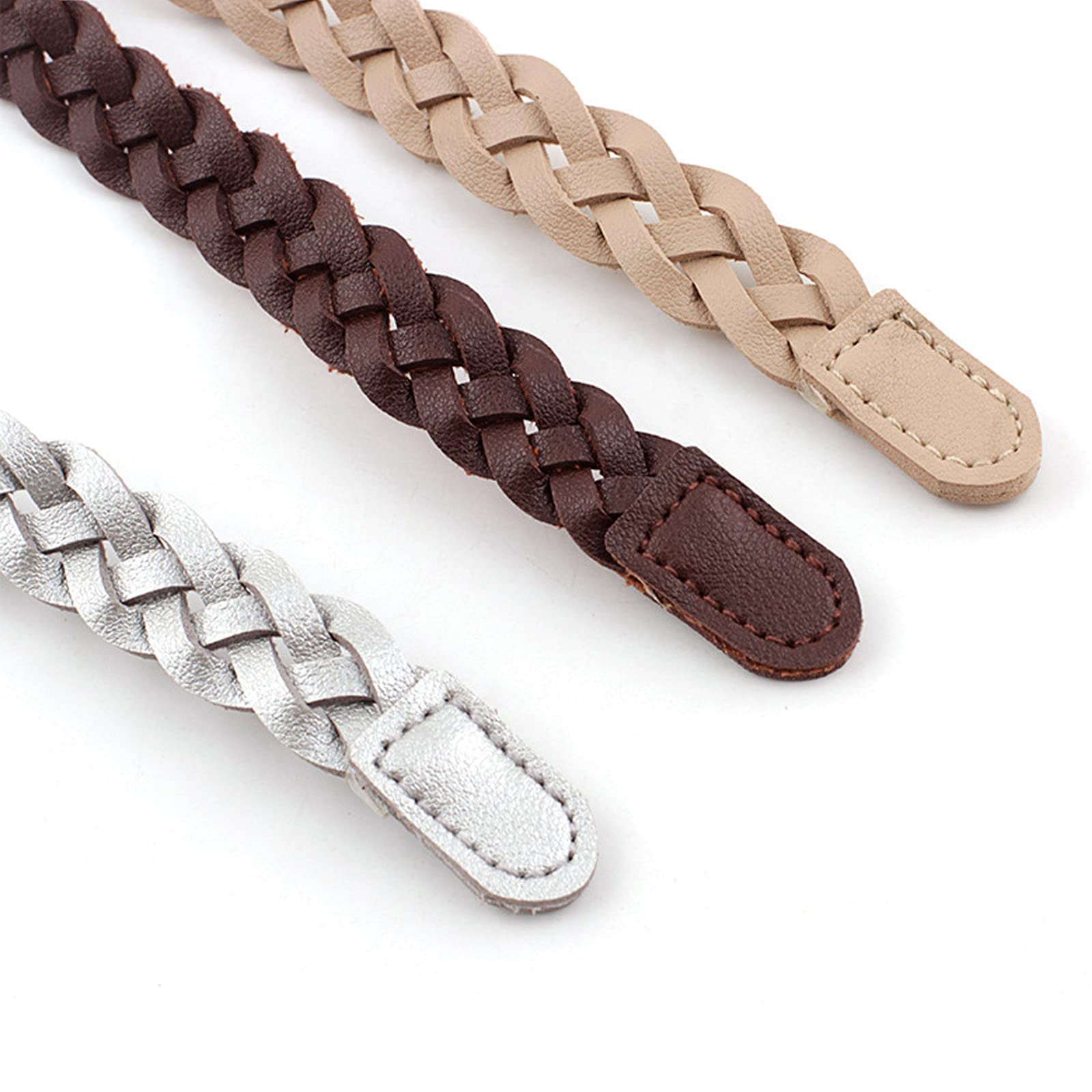 LARATH Women's Braided Leather Thin Belt Skinny Woven Waist Belts with Metal Buckle