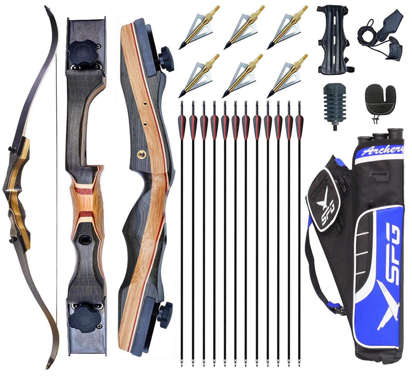 Monleap Recurve Bow and Arrows for Adults 62" Archery Set Right Hand Longbow 25-50lb Wood Riser Takedown Bow for Beginner to Intermediate Shooting Hunting(40LB)