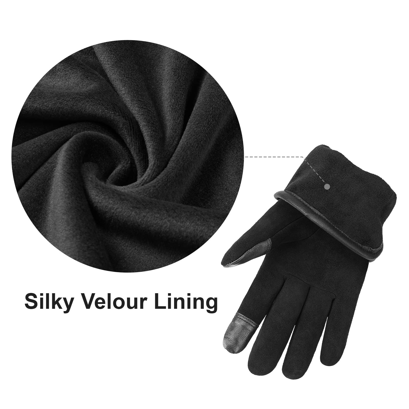 OZERO Women Winter Touchscreen Gloves: Deer Leather Cold Weather Warm Gloves | Womens Lined Black Touch Screen Thermal Gloves for Cycling Running Driving Texting