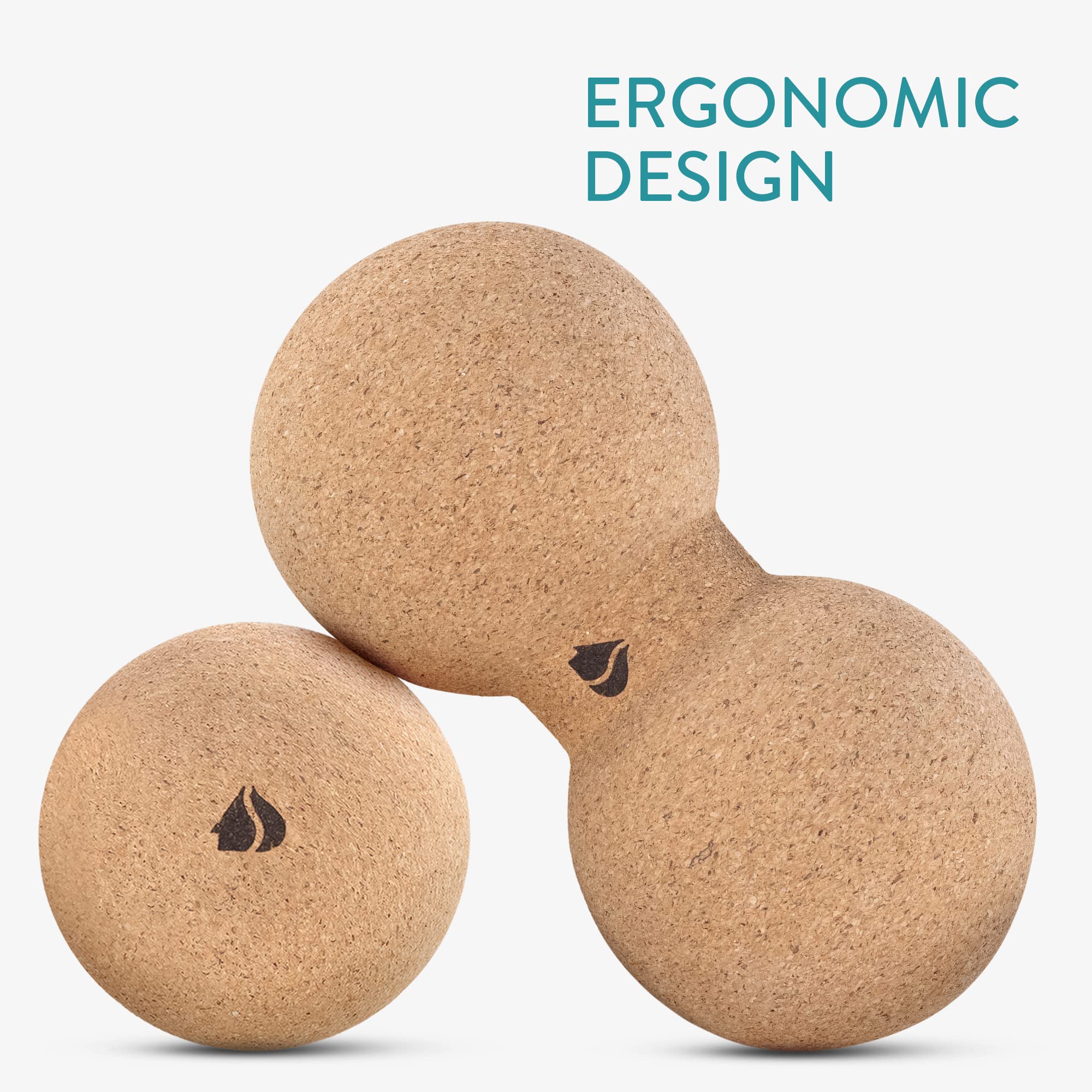 Navaris Cork Massage Peanut Ball Set (2 Pieces) - Includes Cork Peanut Roller, Cork Massage Ball - Rollers for Back and Muscles