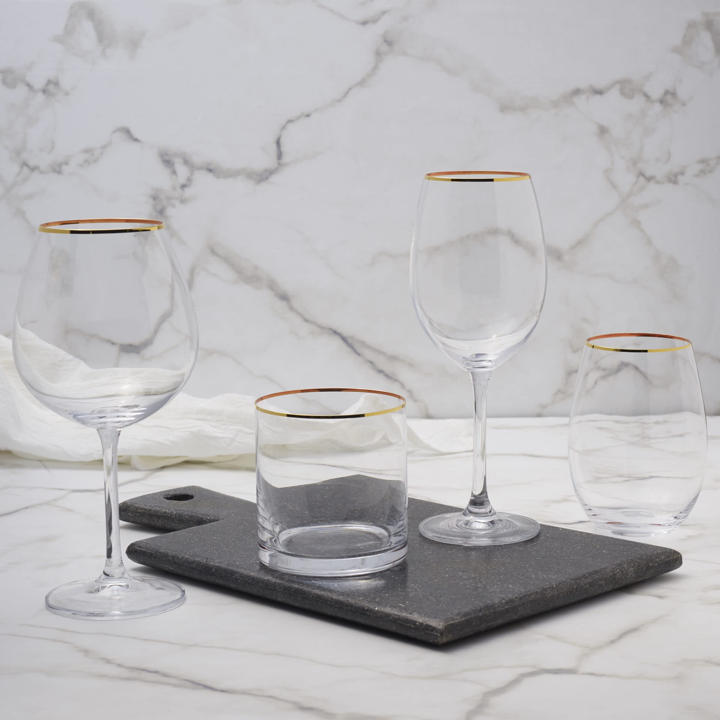 Mikasa Julie Gold Set of 4 White Wine Glasses, 16.5-Ounce, Clear