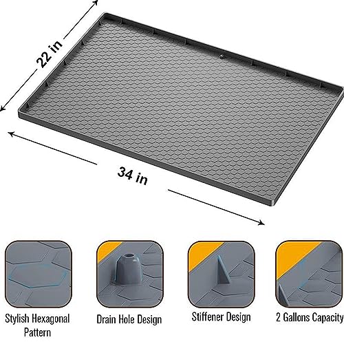 Under Sink Mat 34x22in Silicone Waterproof Mat with Drain Hole Kitchen Cabinet Liner Protector Under Sink Tray for Bathroom Kitchen