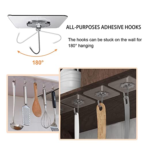 Wall Hooks for Hanging, Heavy Duty Adhesive Hooks, 20 Pack Removable Sticky Ceiling Hooks, Transparent Self Adhesive Shower Hooks,Water & Oil Proof Strong 22lb(Max) Door Coat Hooks