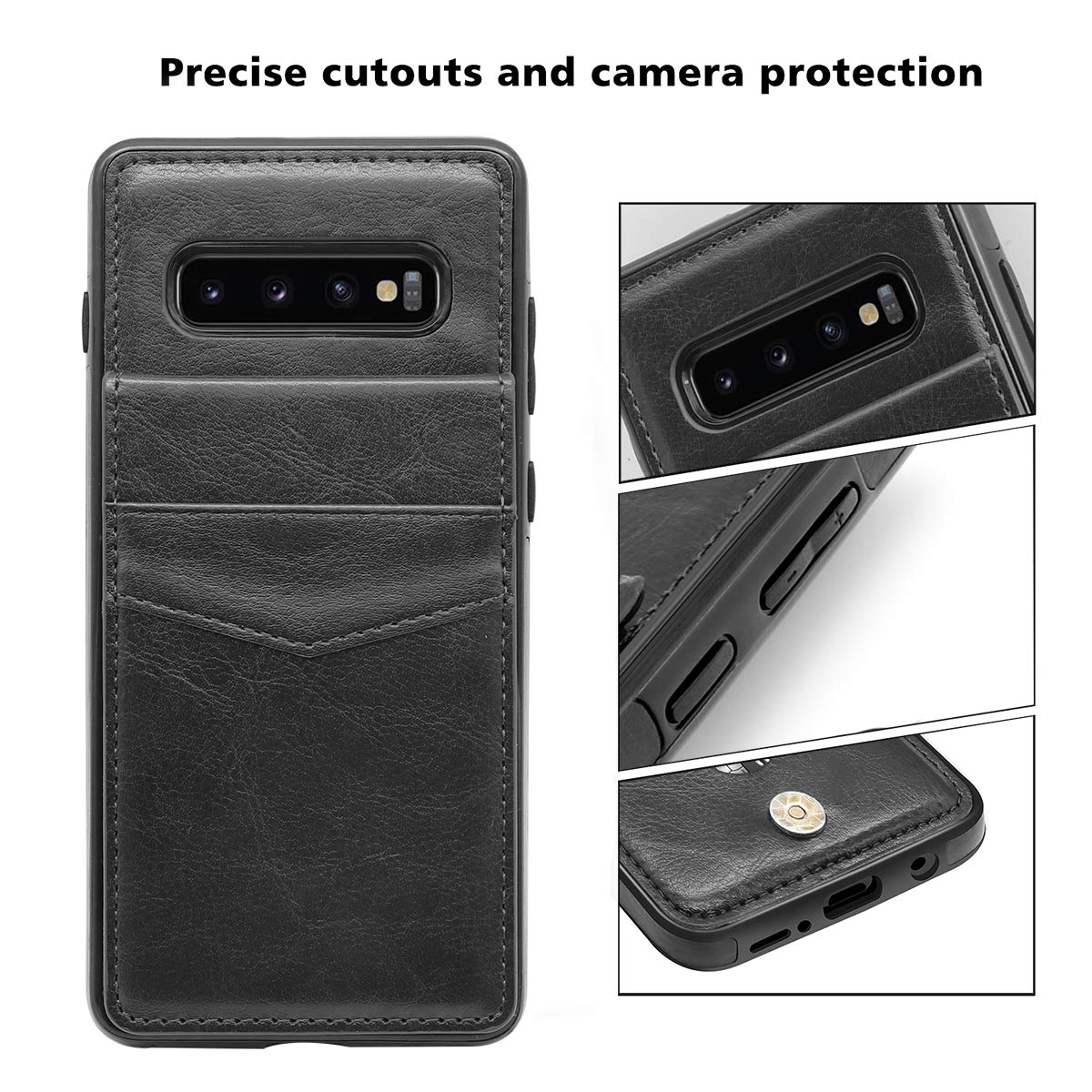 LakiBeibi Galaxy S10+ Case - Premium Leather Wallet, Card Holder, Folio Flip, Shockproof Protective - Black