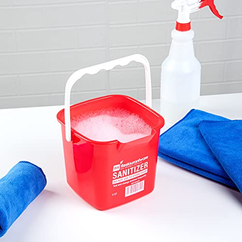 Restaurantware Clean 3 Quart Cleaning Bucket, 1 Detergent Square Bucket - With Measurements, Built-In Spout & Handle, Red Plastic Utility Bucket, For Home Or Commercial Use