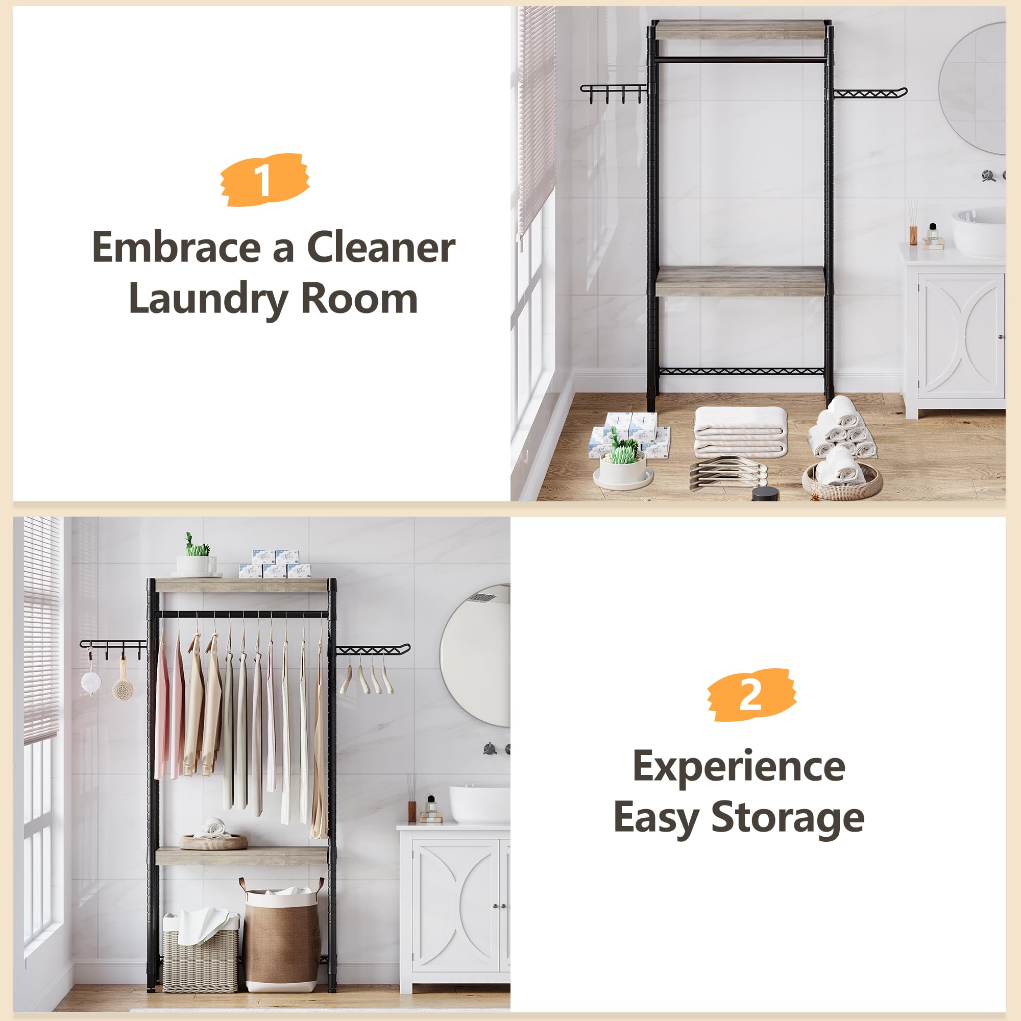 IDEALHOUSE Over The Washer and Dryer Storage Shelf- Laundry Room Organization Space Saving Laundry Drying Clothes Racks Heavy Duty Adjustable Height Bathroom Shelf for Home Decor 31"*12"*74.02"H