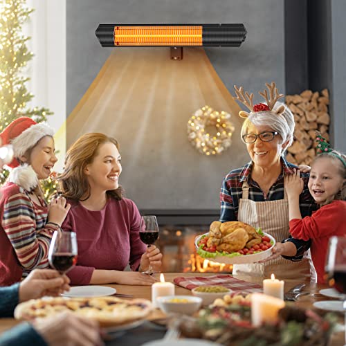 SIEANE Outdoor Patio Heater Electric Carbon Infrared Wall Mounted/Ceiling/Tripod 1500W Adjustable Temperature Instant Warm Heater with Remote Control IP65 Waterproof Heater for Garage Backyard