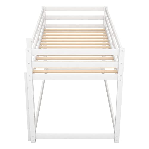 Twin Over Twin Mood Bunk Bed Frame with Safety Guard Rail and Ladder, Space-Saving, No Box Spring Needed, Noise Free (White)