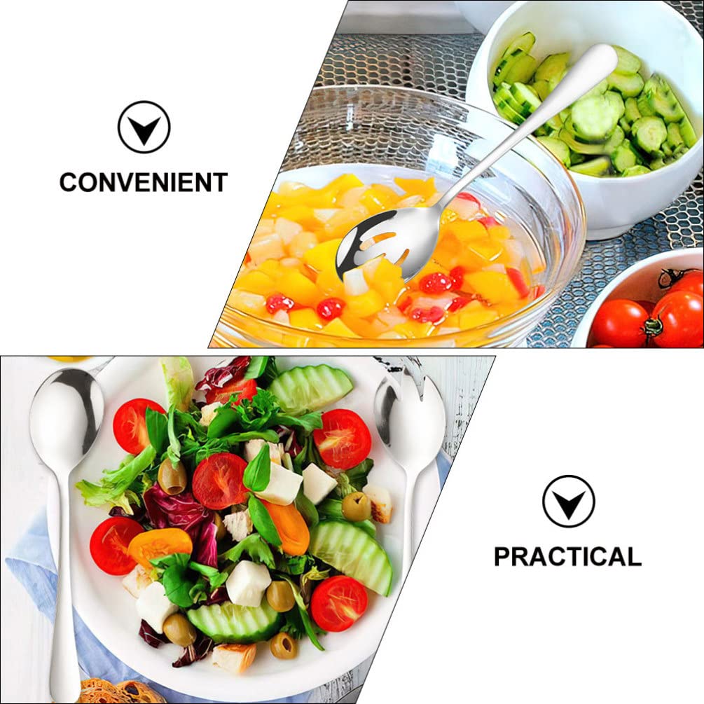 Hemoton 1 Set Stainless Steel Cutlery Stirring Spoons Slotted Serving Spoons Salad Forks Long Handle Dessert Spoons Ice Cream Spoons Salad Forks Silver