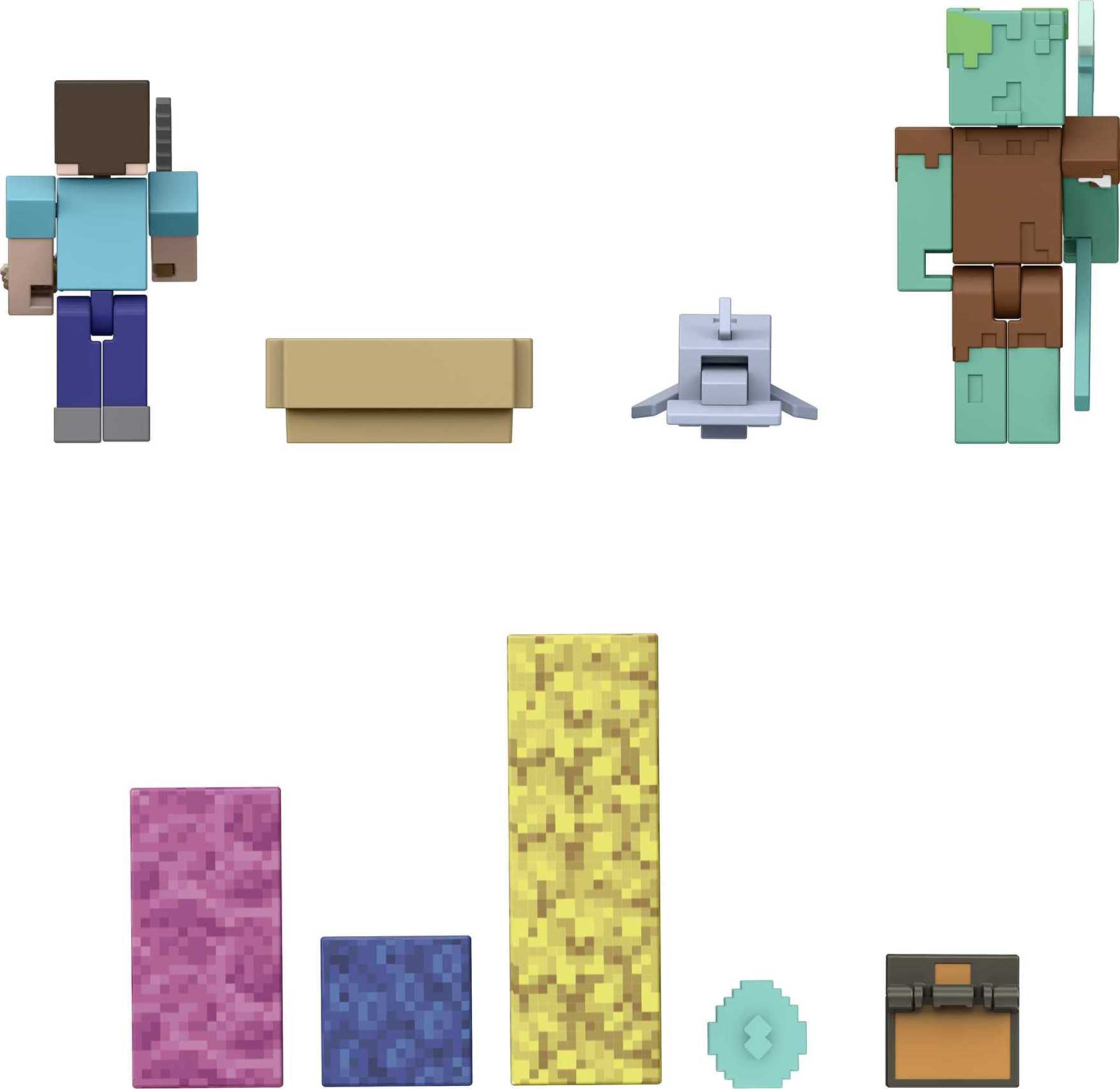 Mattel Minecraft Treasure Hunt Adventure Pack Figures, Accessories and Papercraft Blocks, Complete Play in a Box, Toy for Kids Ages 6 Years and Older