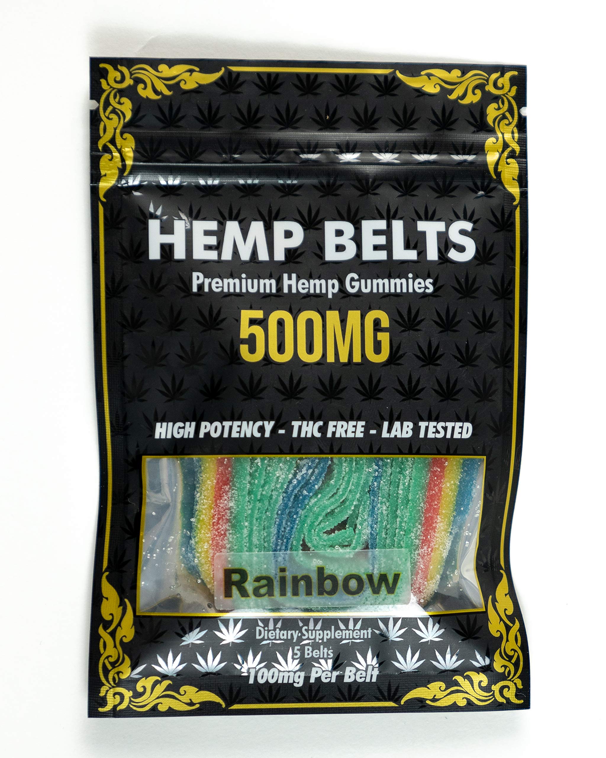 Hemp Belts Rainbow Premium Hemp Gummies 500MG Extra Strength 5ct 100% Natural Hemp Oil Infused Gummies