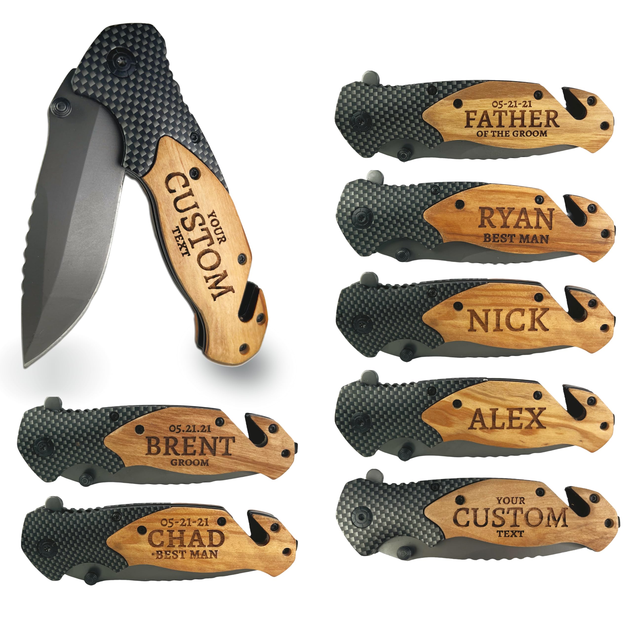 There Forever Studio Custom Engraved Pocket Knife Set of 7 - Personalized Groomsmen Proposal, Fathers Day, Dad, Boyfriend, Husband Gift For Men