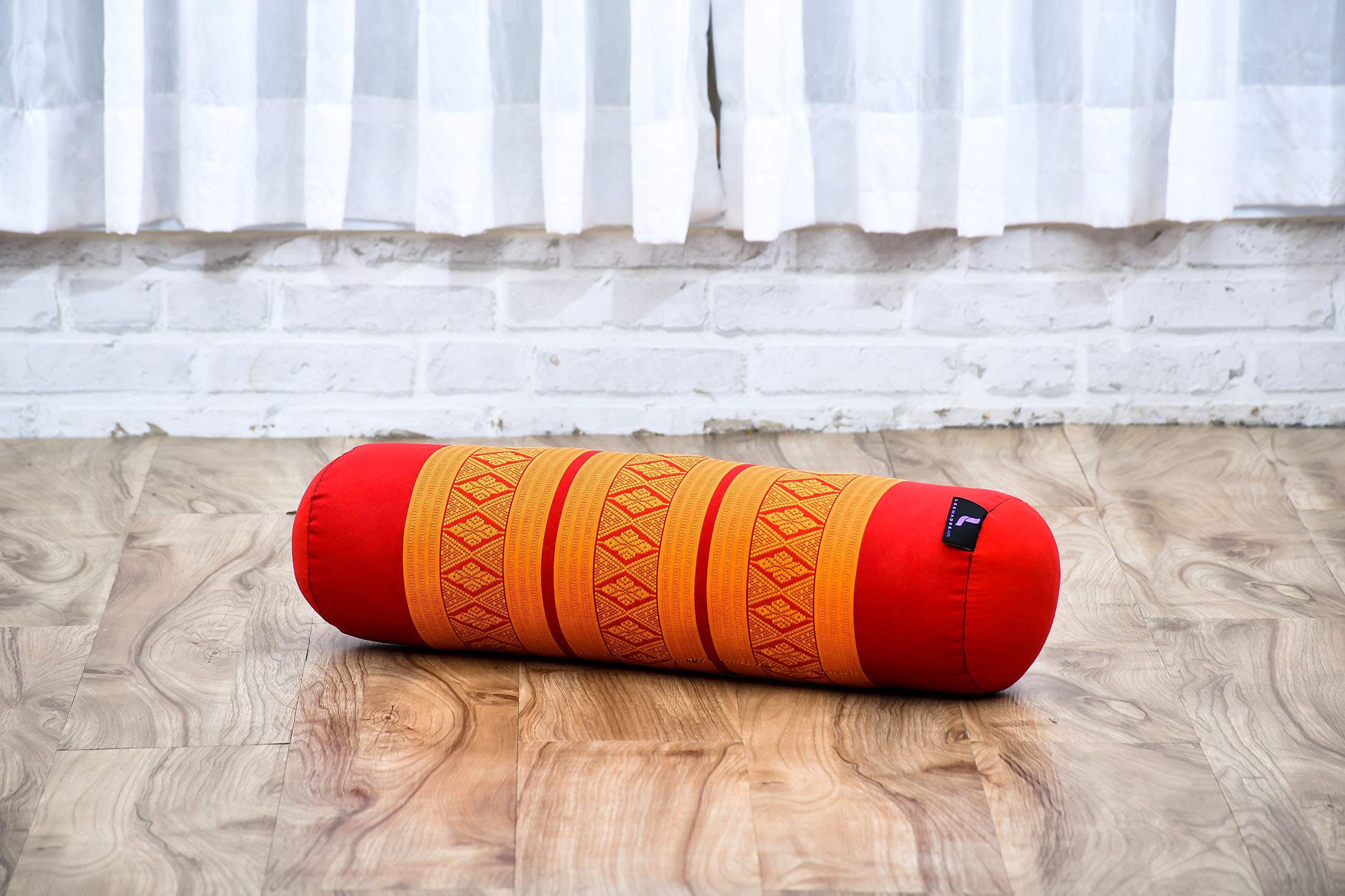 Leewadee Yoga Bolster β Shape-Retaining Cervical Neck Roll, Tube Pillow for Comfortable Reading, Made of Kapok, 20 x 6 x 6 inches, Orange Red