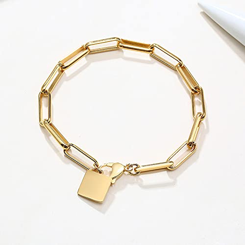 Kemstone Titanium Steel Chain Bracelet Gold Plated Simple Gold Bracelet for Women 6.8"