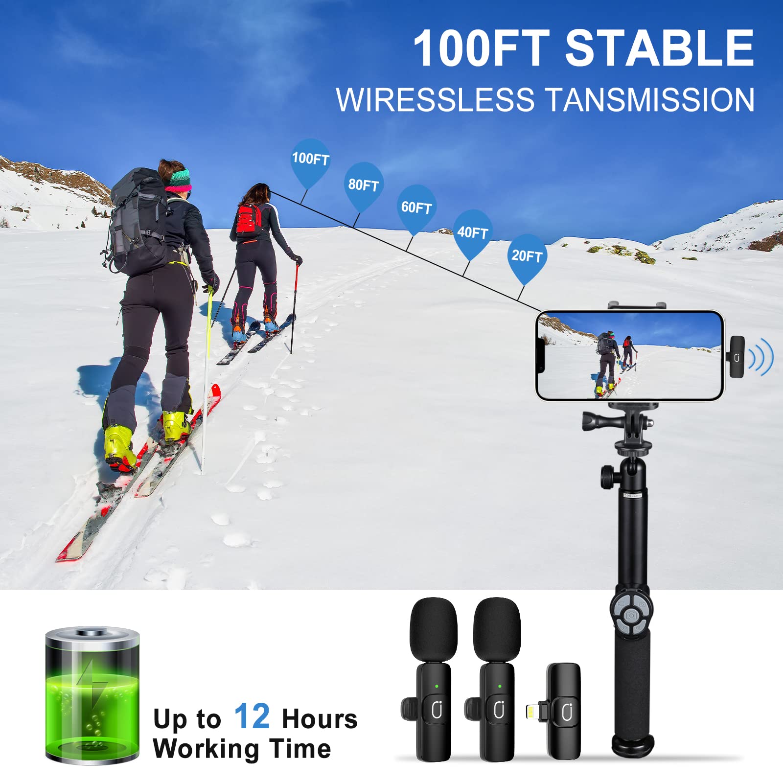 JAUYXIAN K37 Wireless Lavalier Microphone for iPhone, 2 Packs Cordless Lapel Mics, Mini Microphones Recording Mic for Live Stream, Plug-Play/Noise Reduction / 10H for Podcast Vlog YouTube