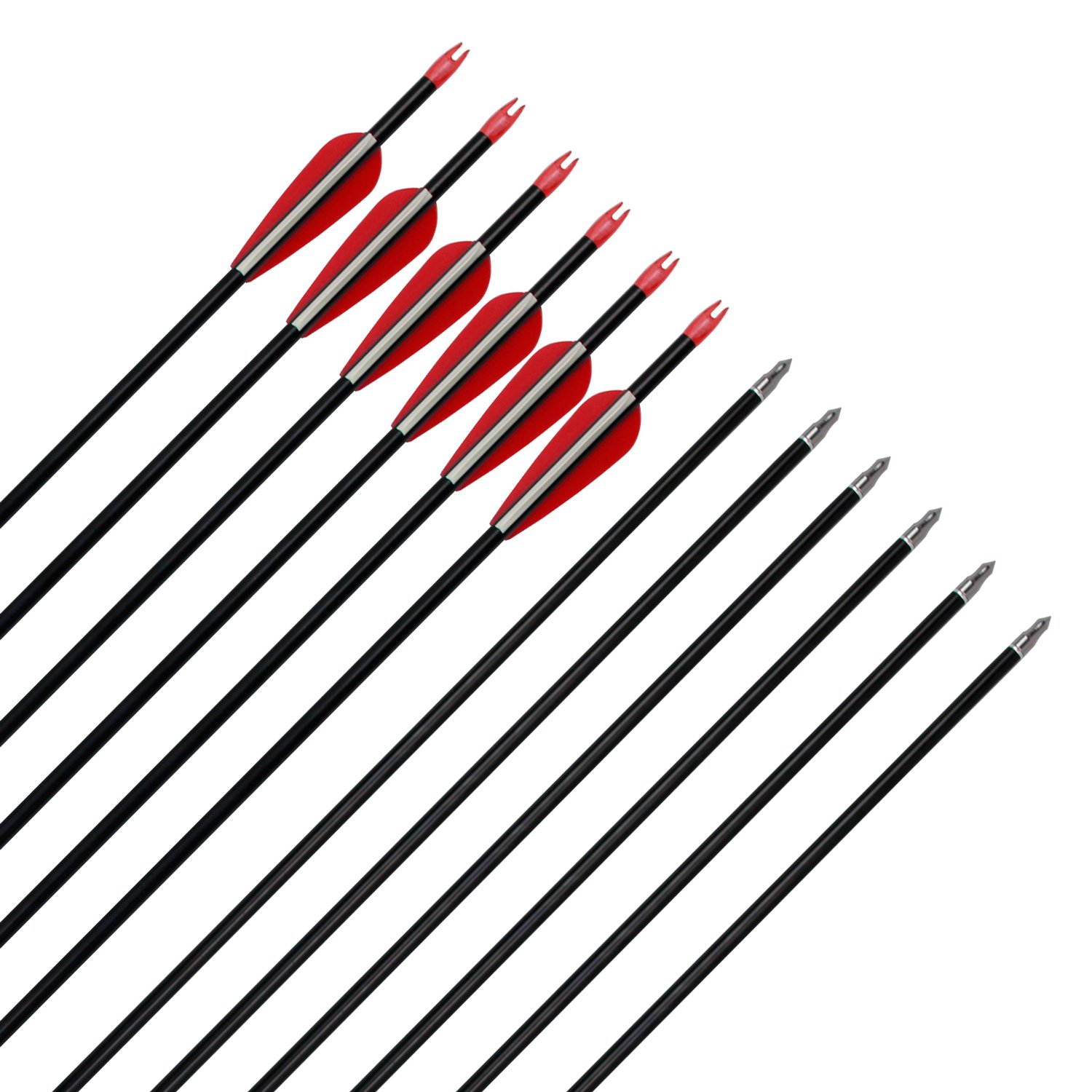 kaimei 32inch Aviation Aluminium Targeting Hunting Arrows for Recurve Bow and Compound Bow with 3inch Blade Field Point and Replaceable Tip 12 Pack