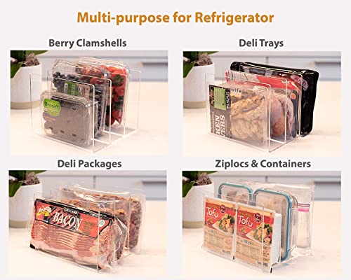 smartified Fridge Acrylic Organizer with Vertical Dividers to Store Fruit Clamshells, Deli, Trays, Books & Wallets - Kitchen Refrigerator Desk, 1 Pc