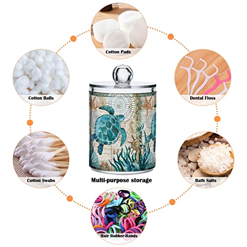 Turtles Qtip Holder Dispenser for Cotton Ball,Bathroom Organizers and Storage Containers,Plastic Jars with Lid Apothecary Jar for Cotton Swabs Pads - 2 Pack