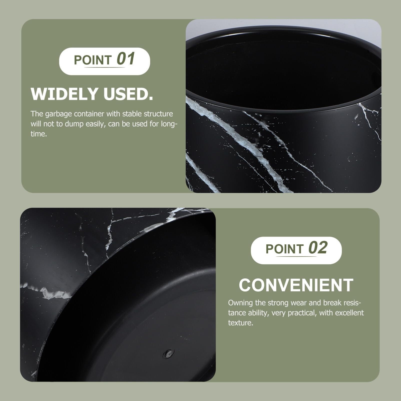 VOSAREA Marble Trash Can 12L Round Garbage Bin Double Layer Waste Basket Container for Bathrooms Kitchens Home Office Hotel B