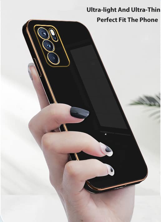 Tiwinxing Compatible with Oppo Reno 6 Pro Case for Women Men, Ultra Thin Oppo Reno 6 Pro Phone Case Silicone Cute Shockproof Plating Electroplate Soft Cases Cover (Black)