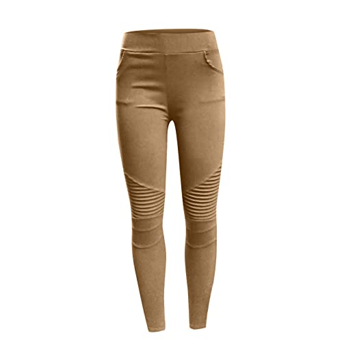 SMIDOW Amazon Outlet Clearance Yoga Pants Women Pack High Waisted Leggings for Women Plus Size Seamless Scrunch Butt Gym Yoga Pants Stretch Pull-on Jeggings Activewear Khaki S