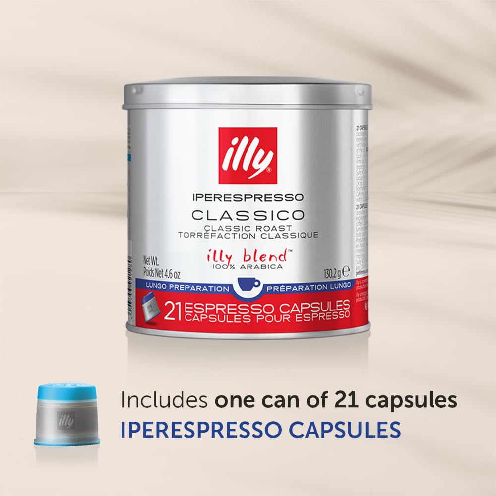 illy Coffee iperEspresso Capsules - Single-Serve Coffee Capsules & Pods - Single Origin Coffee Pods β Classico Lungo Medium Roast with Notes of Caramel - For iperEspresso Capsule Machines β 21 Count