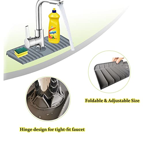 Self Drain Faucet Splash Catcher,Silicone Faucet Handle Drip Catcher Tray,Silicone Faucet Mat,Sink Splash Guard,Drip Protector Splash Water Catcher Mat Behind Faucet for Kitchen & Bathroom Countertop.