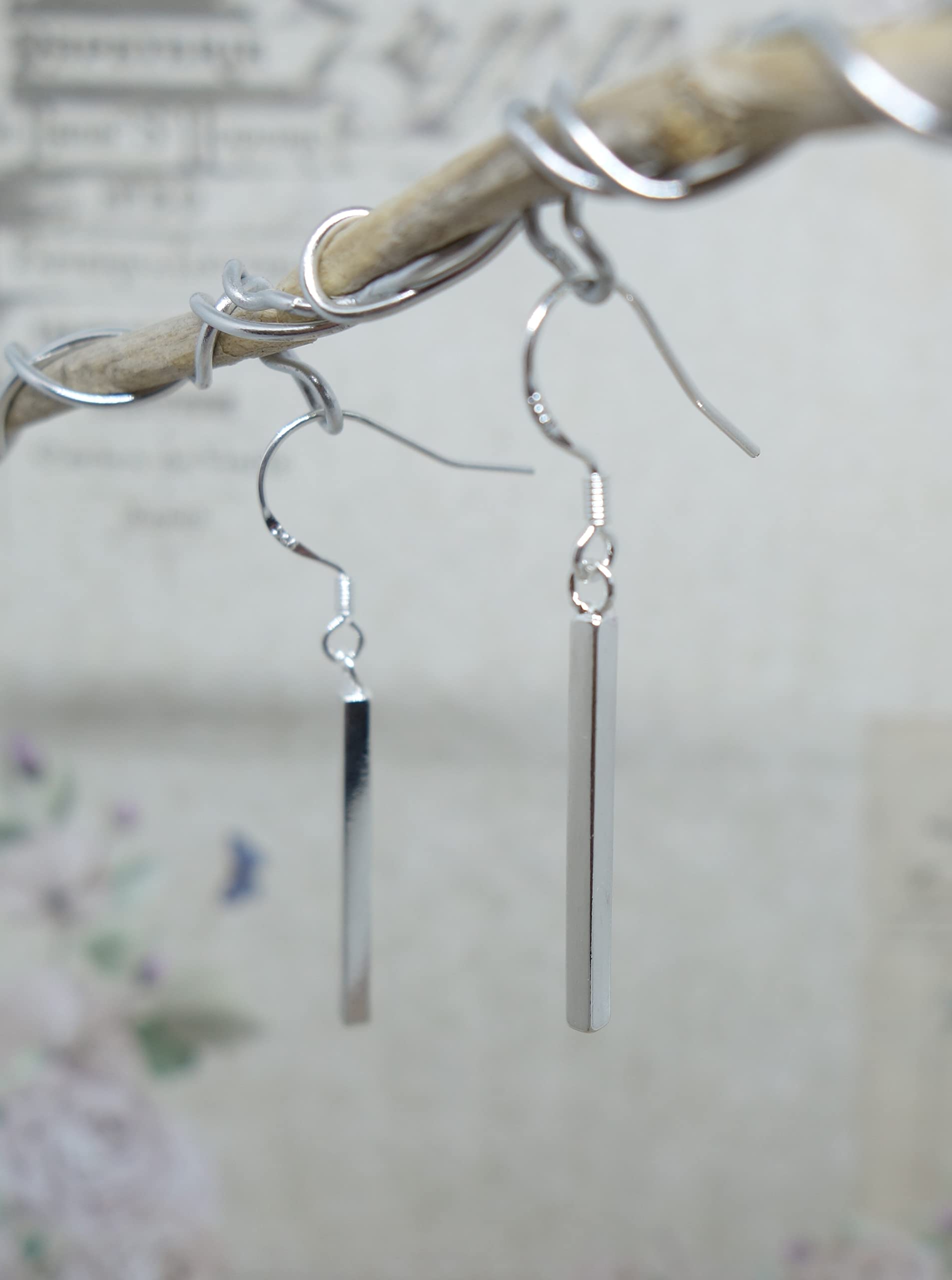 Lx3 Sterling Silver Bar Drop Earrings, Solid 925 Sterling Silver Bar Dangle Earrings for Women, Teen Girls. Minimalist Dangle Earrings
