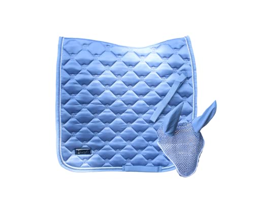 Tack Shack of Ocala Cavallo Hanaya Dressage Pad with Matching Hedda Fly Bonnet, Saddle Pad, Saddle Pads for Horses, English Saddle Pad, Fly Bonnet, Fly Bonnets for Horses, Pet Supplies (Stormblue)