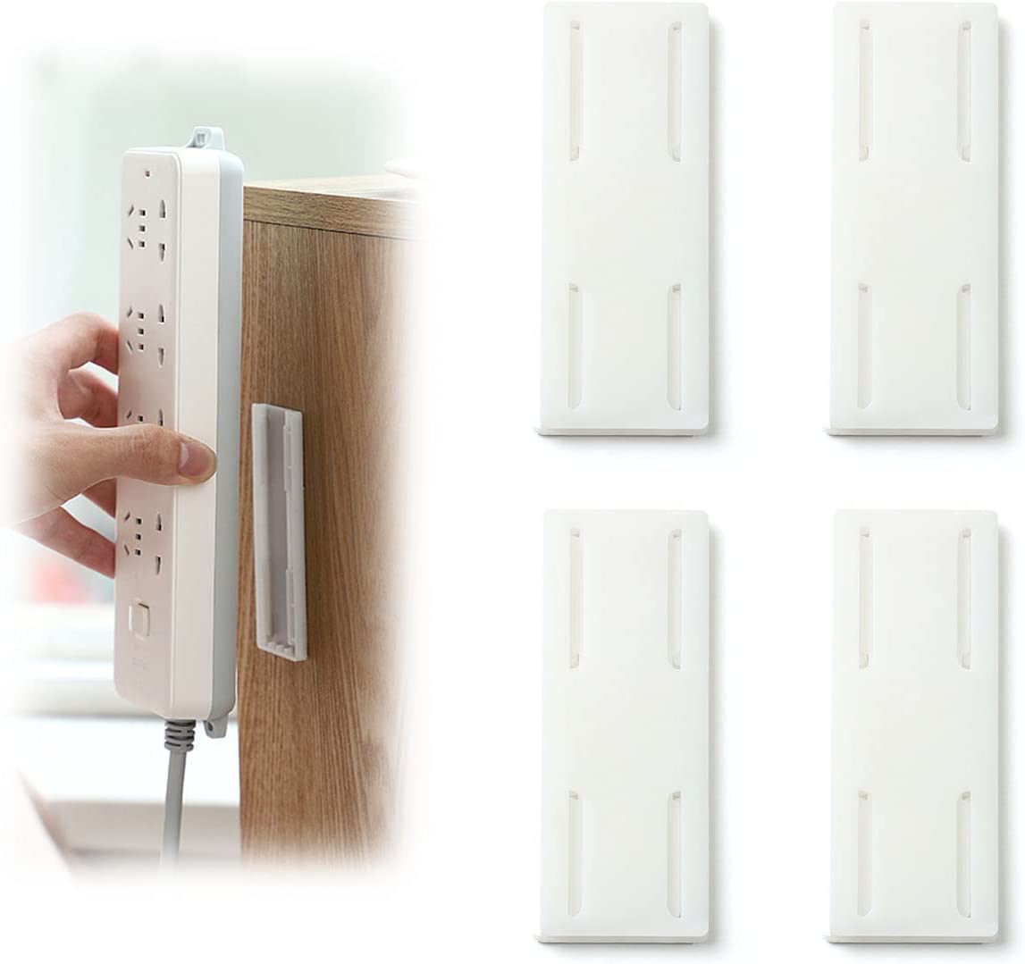 Self-Adhesive Desktop Socket Fixer, Desktop mountable Plug-in Socket Fixer Bracket Stand, Cable Management Punch Free Surge Protector, Self Adhesive Power Strip Holder (4pcs-White)