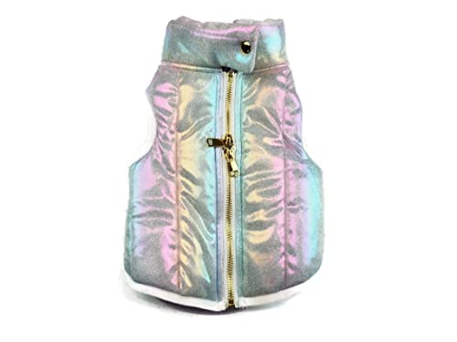 Unicorn Dog Coat, Iridescent Puffer Jacket for Pets, Unicorn Dog Jacket (M 10-15 lbs)