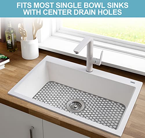Silicone Sink Protectors for Kitchen - UFU Grey Silicone Sink Mat Grid Accessory with Center Drain, Kitchen Sink Protector(24.8"x 12.9")