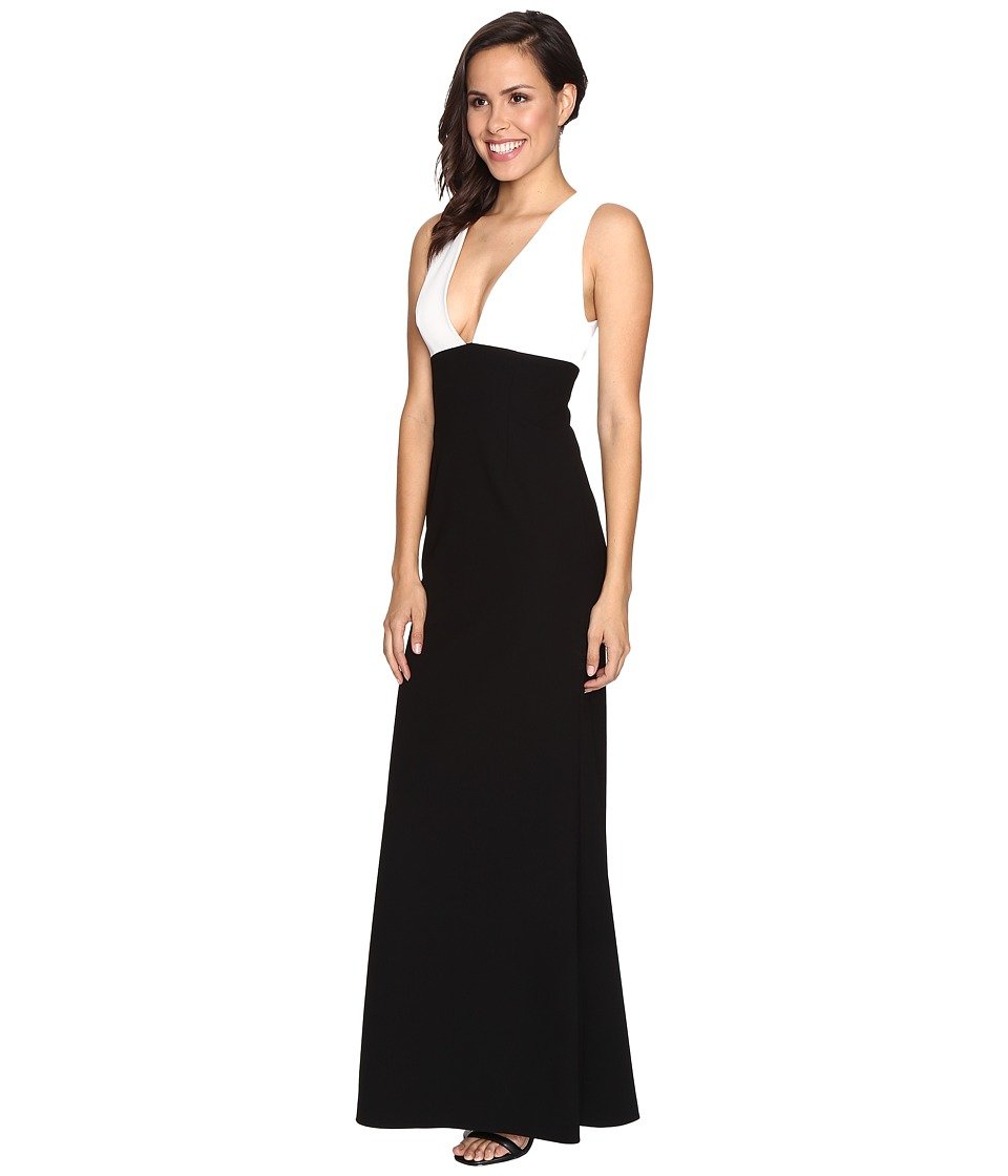Jill Jill Stuart Women's Deep V Neck Elastane Gown, Off/White/Black, 2