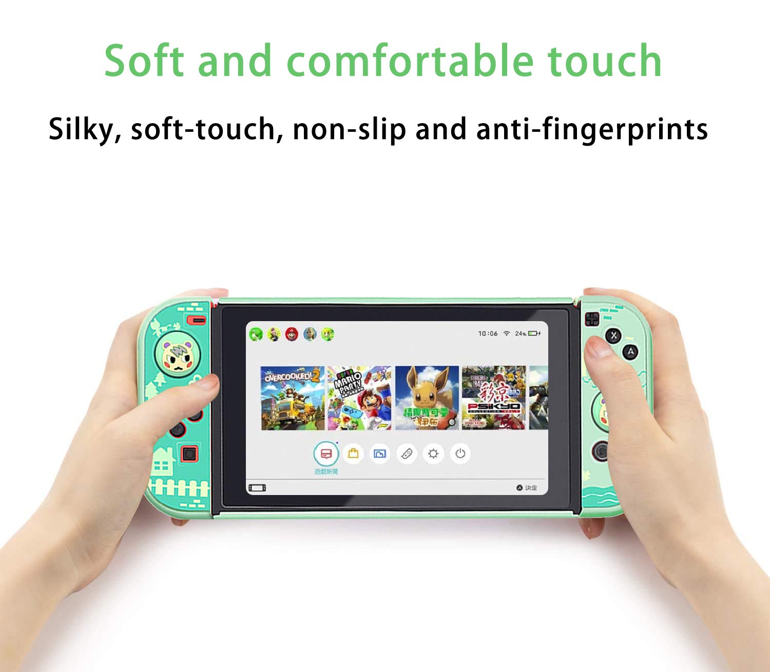 LASTYAL Dockable Cover Case for Nintendo Switch with Animal Crossing Theme, Cute Protective Case Shell Compatible with Switch and Joycon Controller with 2 Thumb Grips