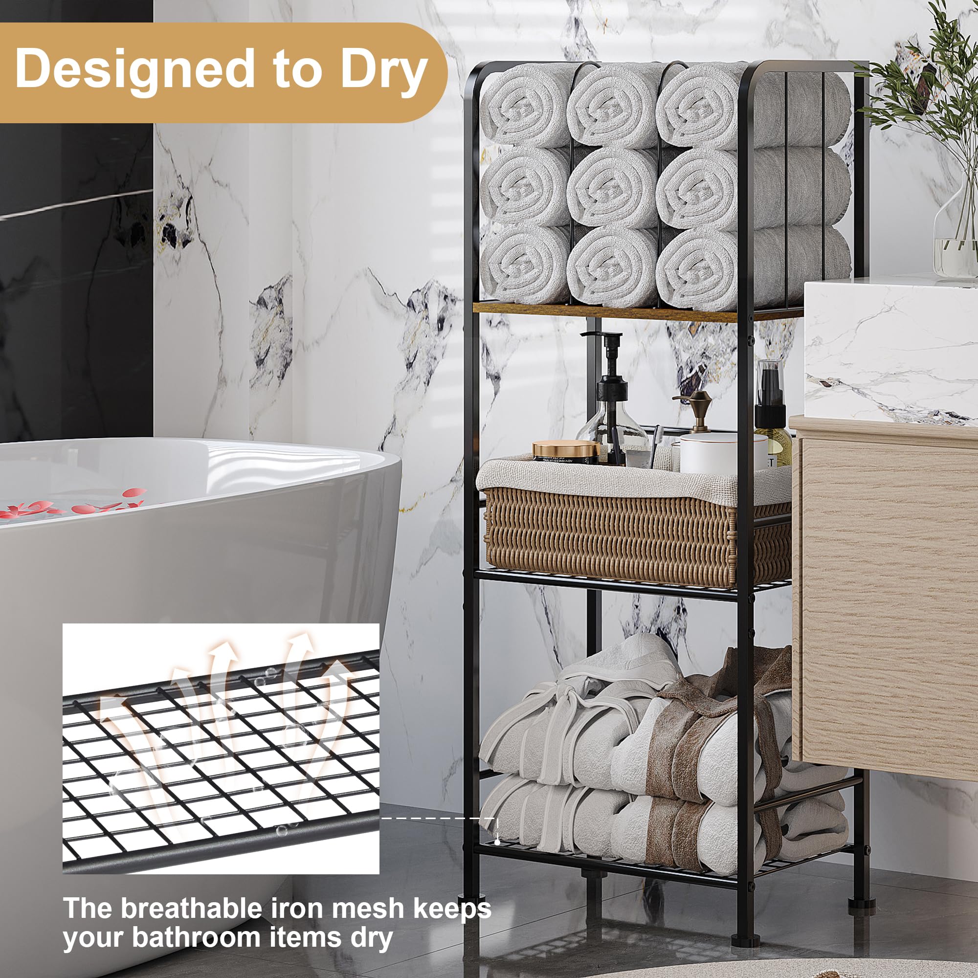 Towel Rack Free Standing 3-Tier M-Shaped Detachable Dividers, Durable Metal Towel Holder for Bathroom, Pool Towel Rack, Space-Saving Towel Storage Organizer, Modern Bath Towel Shelf for Home, Poolside