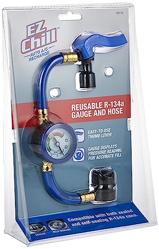InterDynamics Car Air Conditioner Refrigerant Gauge and Hose by InterDynamics, EZ Chill Reusable AC Recharge Kit for Cars, Trucks