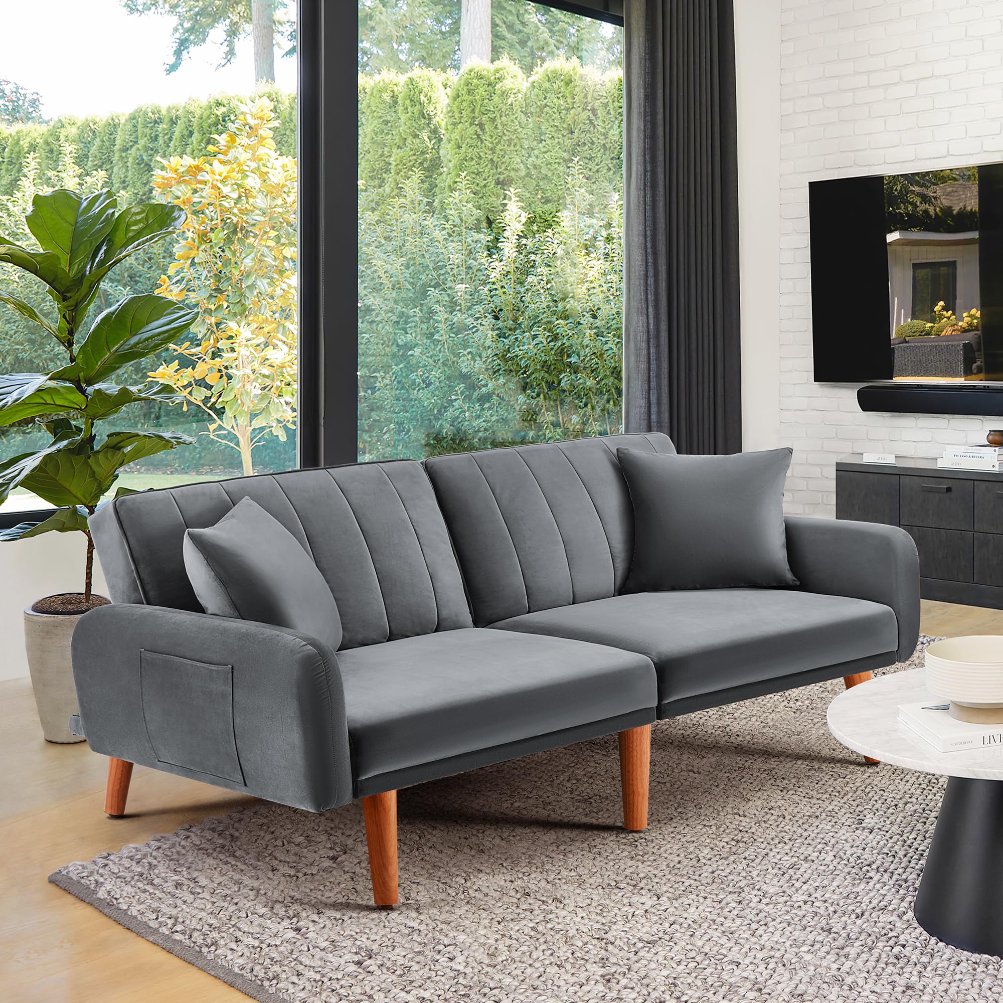JOMEED 65" Velvet Loveseat Sofa,Modern Couch for Living Room,Futon Sofa Bed with Adjustable Backrest for Small Spaces,Dorm,Apartment