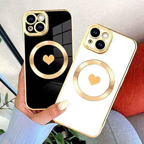 tharlet Magnetic for iPhone 14 Case Black [Compatible with Magsafe] Cute Love Luxury Plating Edge Bumper Case with Full Camera Lens Case for iPhone 14 Phone Case, Black (6.1")