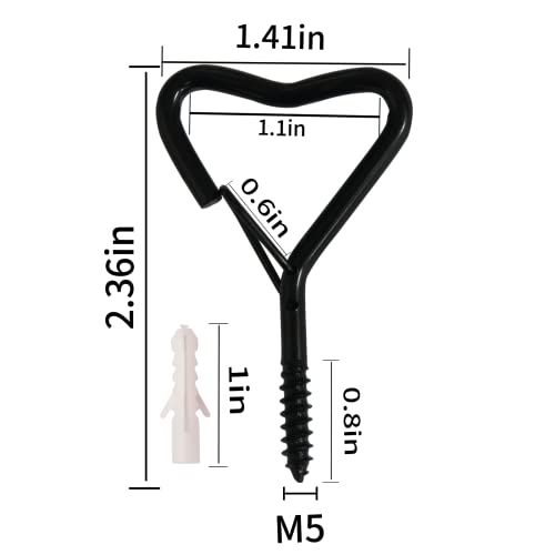 Taeekiy 10 Pcs Love-Hooks,Screw Hooks for Hanging with Safety Buckle, Screw in Hooks for Outdoor String Lights .Simple Design and Convenient Use,You'll Need It (Black10)