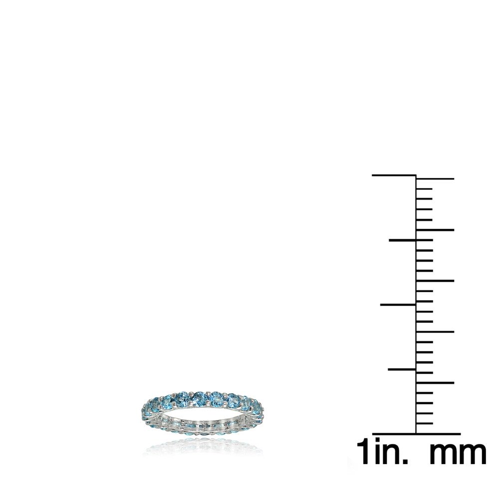 Ice Gems Sterling Silver Swiss Blue Topaz 3mm Round-cut Eternity Band Ring, Size 8