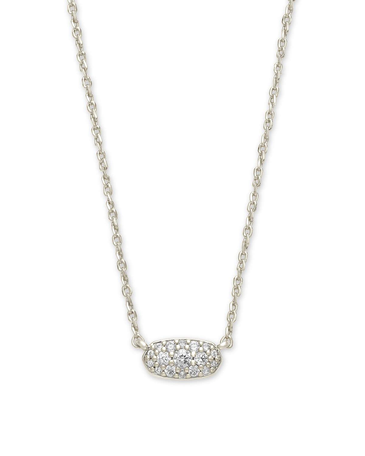 Kendra Scott Grayson Crystal Pendant Necklace in Silver-Plated Brass, Fashion Jewelry for Women, White Cubic Zirconia