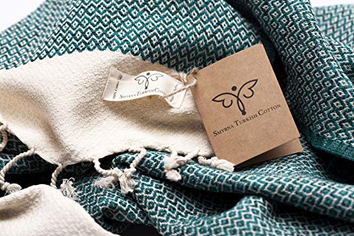 SMYRNA TURKISH COTTON 60 x 80 inches Large Throw Blanket, Vintage Series, 100% Oeko-Tex Cotton, Machine Wash, Super Soft, Outdoor Throws and Blankets for Couch, Sofa, Bed, Beach, Picnic, Petrol