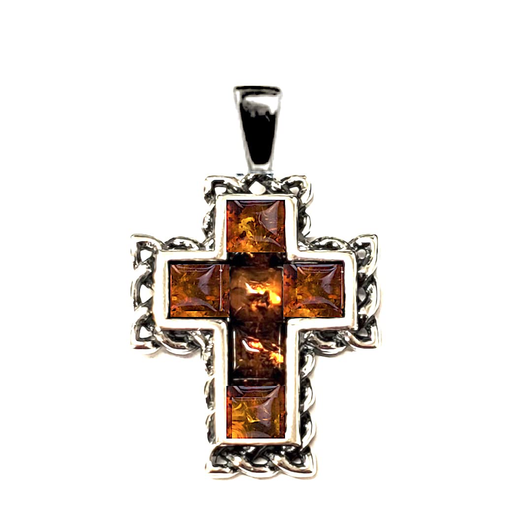 Ian and Valeri Co. Amber Sterling Silver Cross Pendant