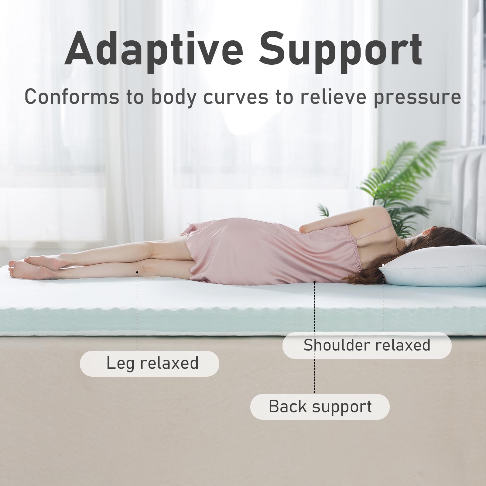 WhatsBedding 2 Inch Memory Foam Mattress Topper Queen Size, Soft Egg Crate Mattress Topper with Breathable Cover for Back Pain Relief, CertiPUR-US Certified