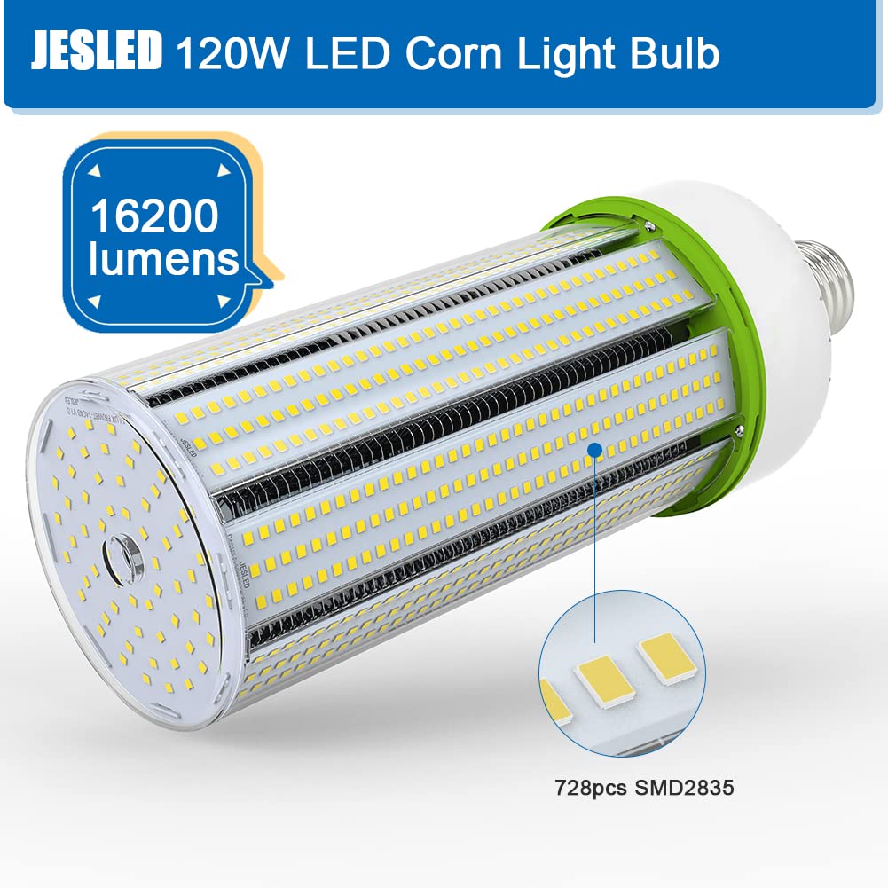 JESLED 120W LED Corn Cob Light Bulb, 5000K Daylight E26/E39 Mogul Base Corn Bulb Replacement Metal Halide HPS CFL HID Lamp for Large Area Lighting Warehouse Parking lot Canopy High Bay Light
