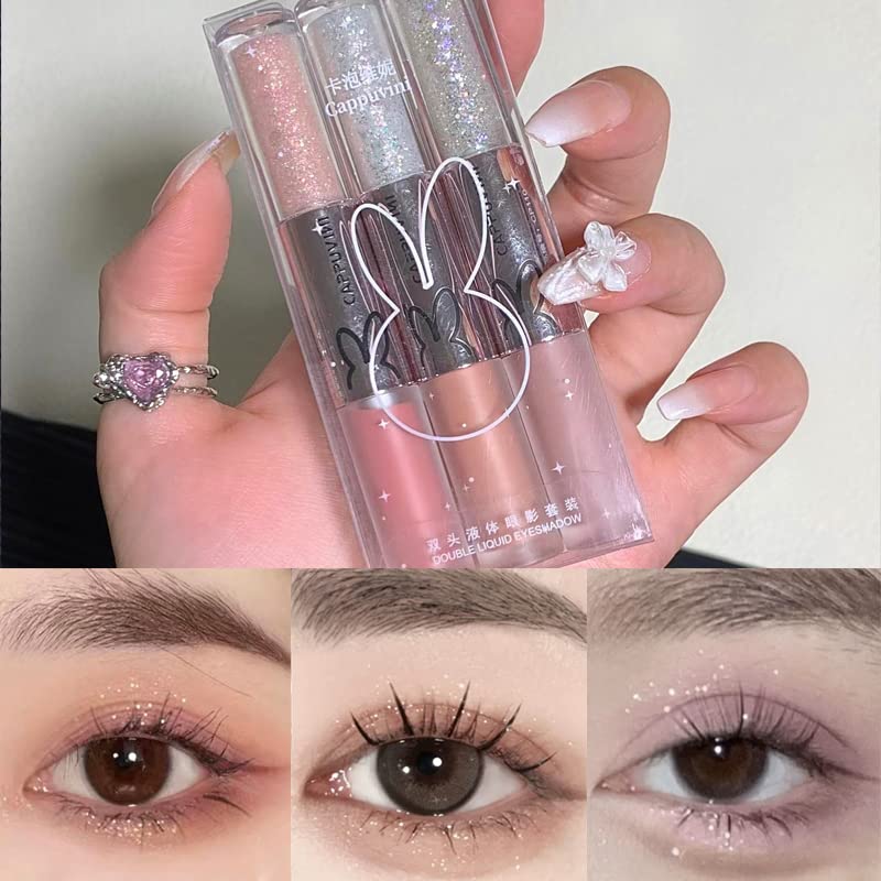 JEMPET Liquid Glitter Matte Eyeshadow Eye Makeup Set: 2-IN-1 Dual Ended Liquid Matte Cream Eyeshadow and Glitter Eyeliner For Glossy Shimmer Eye Makeup (pink series)