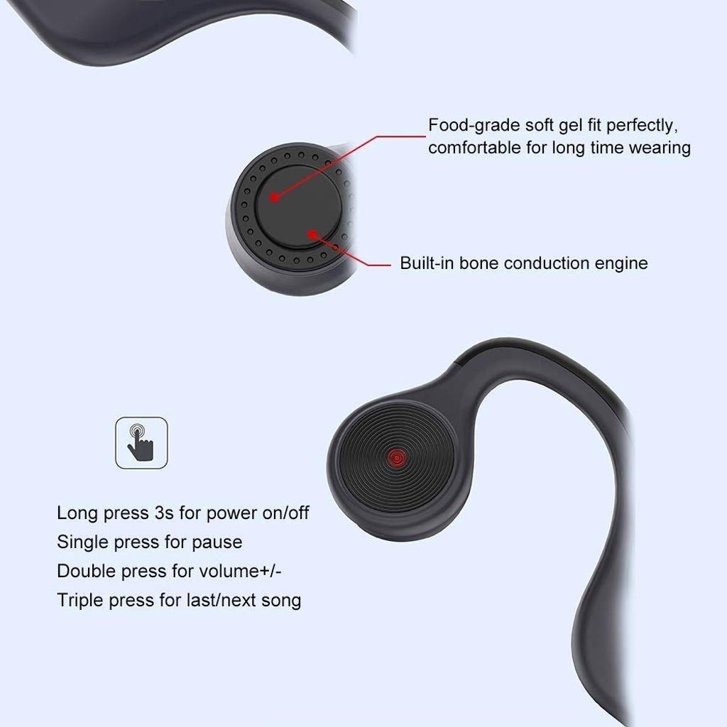 TBIIEXFL Bone Conduction Earphone, Sports Earphone Stereo Sweatproof with Microphone Running Bicycle Mountaineering Bone Sensor Earphone
